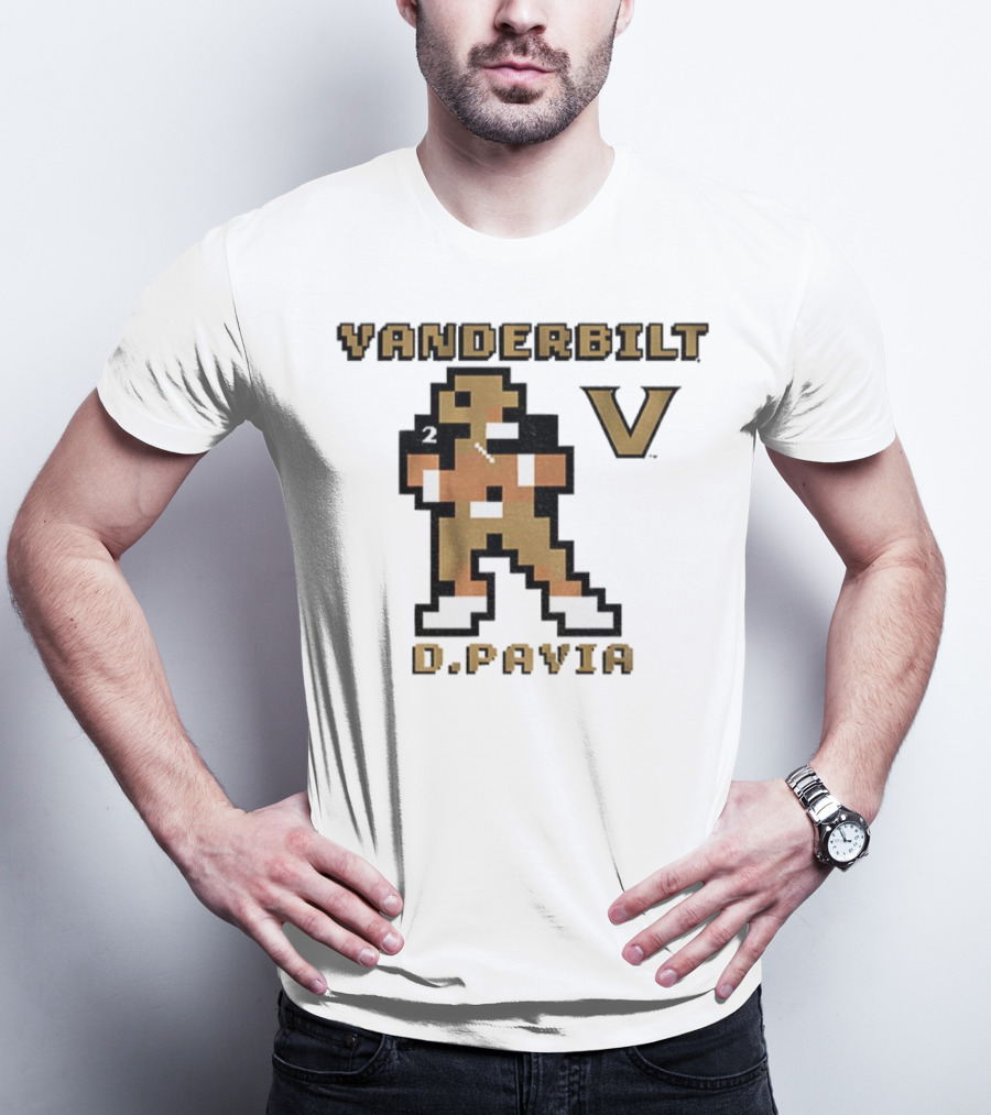Vanderbilt Commodores D. Pavia 8-Bit Retro Football V Pixel Art T-Shirt