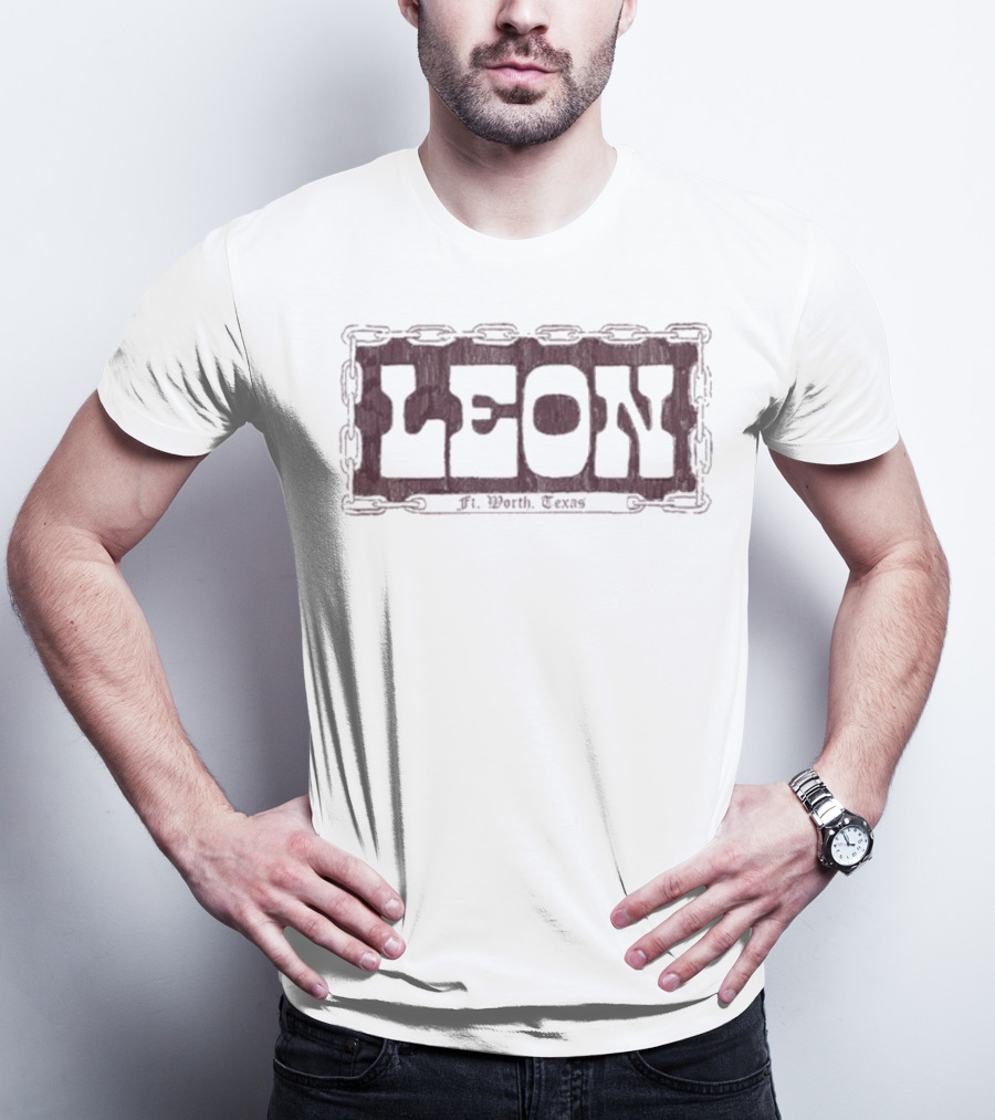LEON Fort Worth Texas License Plate Chain Style T-Shirt