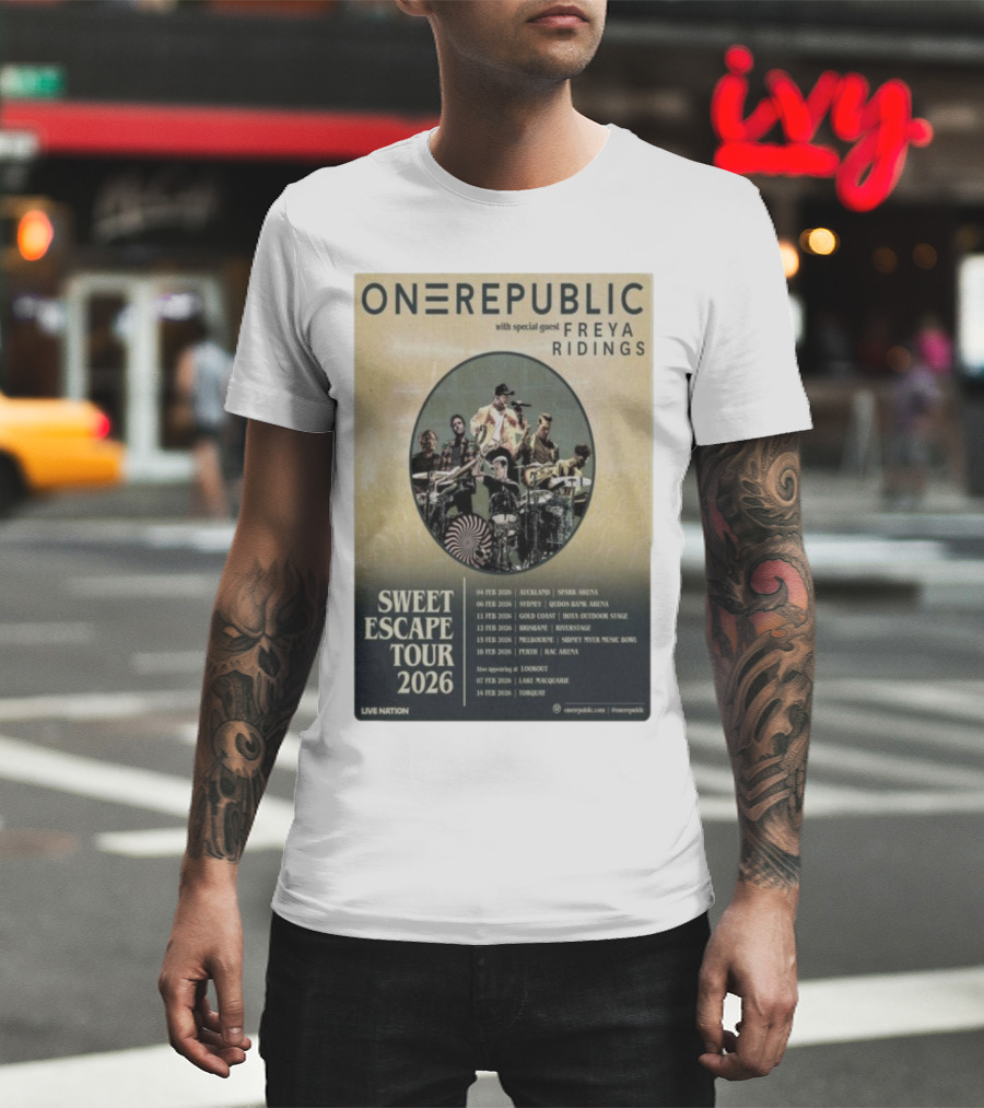 ONEREPUBLIC Sweet Escape Tour Australia New Zealand 2026 Special Guest Freya Ridings T-Shirt