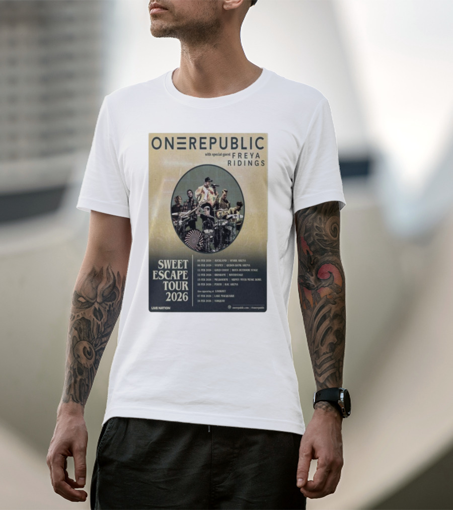 ONEREPUBLIC Sweet Escape Tour Australia New Zealand 2026 Special Guest Freya Ridings T-Shirt