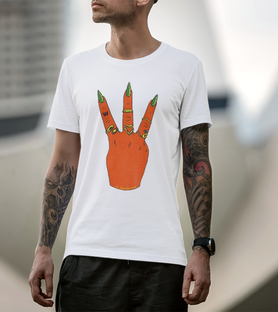 W Basketball Three Fingers Orange Hand Gesture Logo T-Shirt