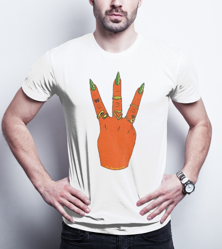 W Basketball Three Fingers Orange Hand Gesture Logo T-Shirt