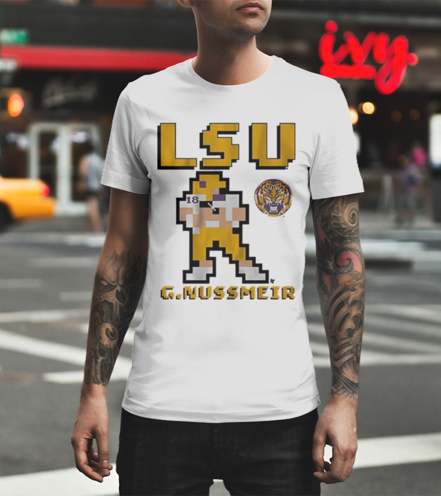 LSU Football G. Nussmeier Retro Pixel Art Tiger Pride T-Shirt