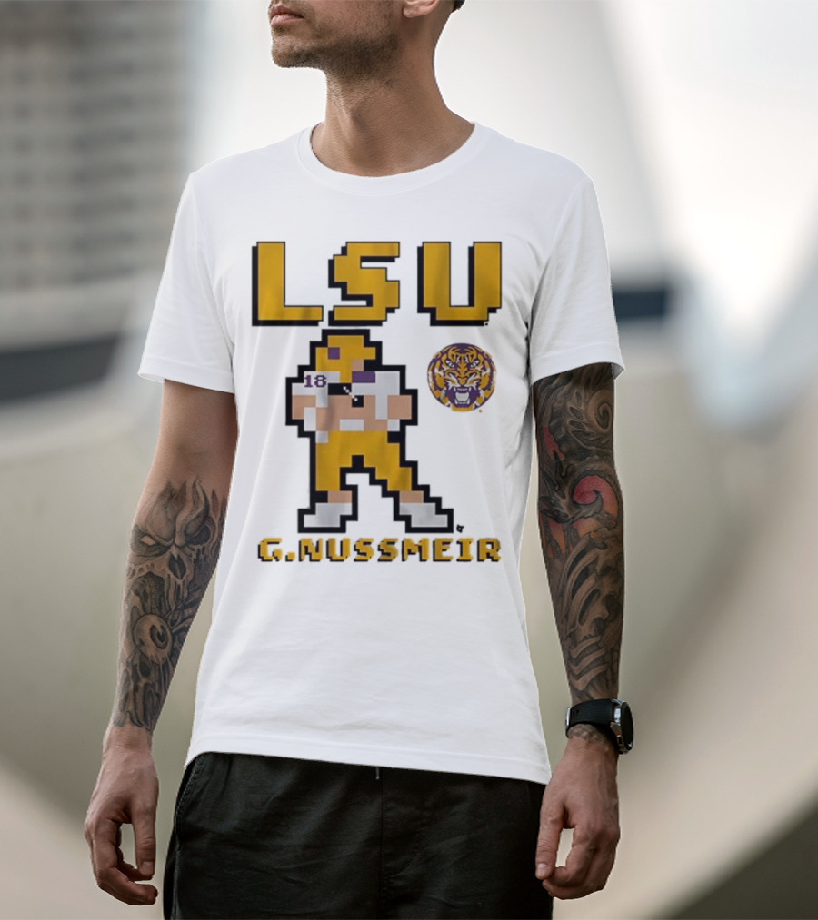 LSU Football G. Nussmeier Retro Pixel Art Tiger Pride T-Shirt