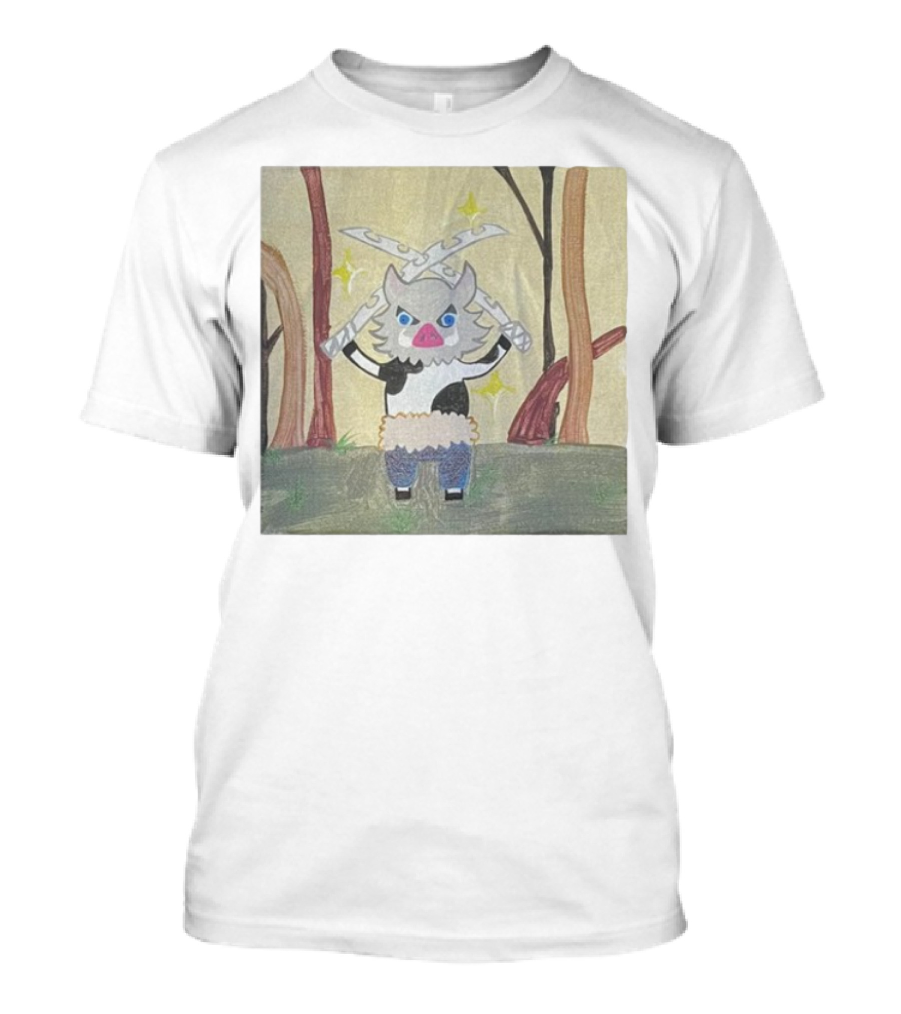 Boarbeef Inosuke Inspired Drawing Two Swords Forest Background T-Shirt