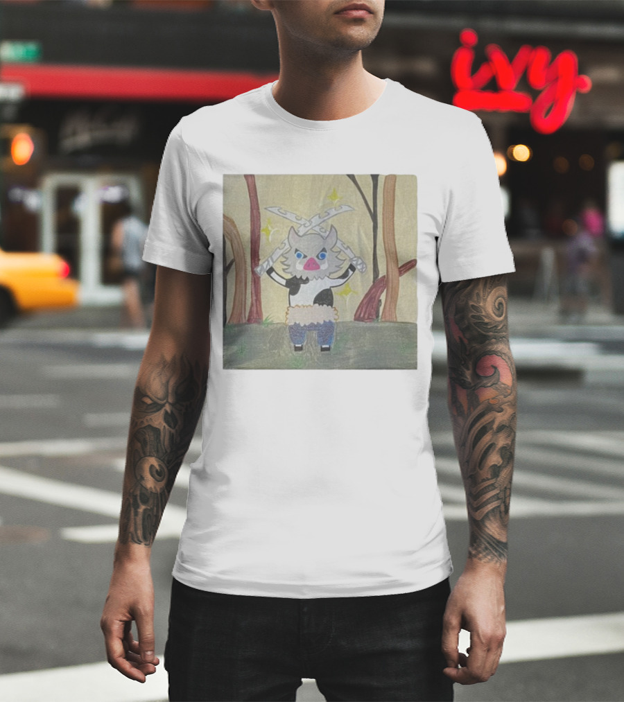 Boarbeef Inosuke Inspired Drawing Two Swords Forest Background T-Shirt