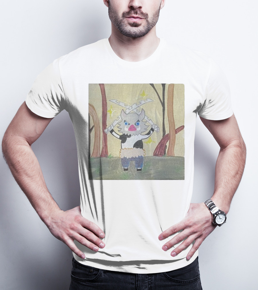 Boarbeef Inosuke Inspired Drawing Two Swords Forest Background T-Shirt
