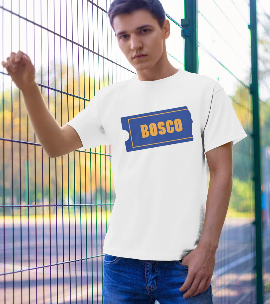 Bosco Blue Ticket Style Bold Text Design T-Shirt