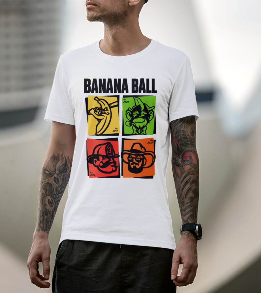 Banana Ball 2025 Cowboy Firefighter Joker Swordsman Icons Est 2016 2020 2024 2025 T-Shirt