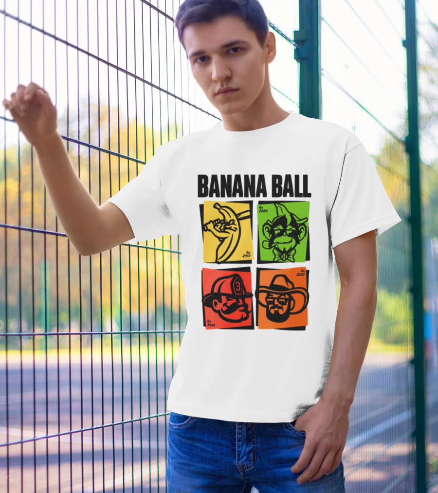 Banana Ball 2025 Cowboy Firefighter Joker Swordsman Icons Est 2016 2020 2024 2025 T-Shirt