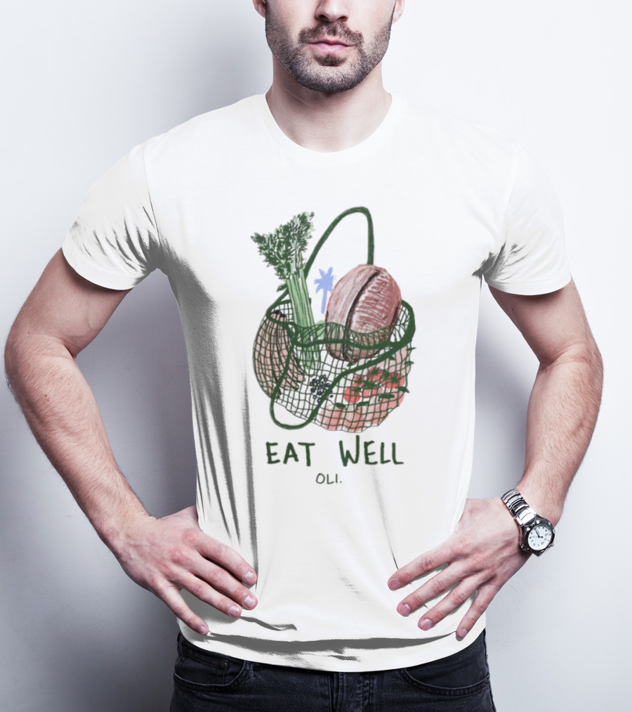 Eat Well Oli Vegetable Basket Illustration T-Shirt
