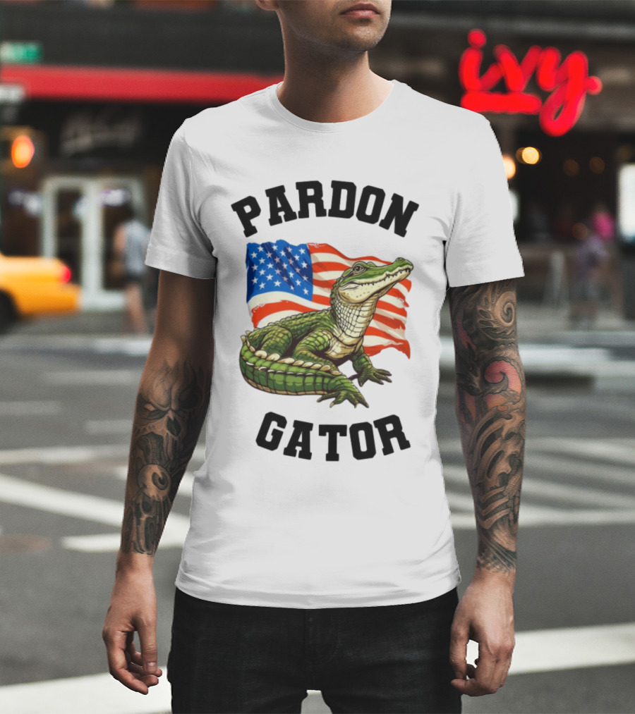 Patriotic American Flag Alligator Pardon Gator T-Shirt