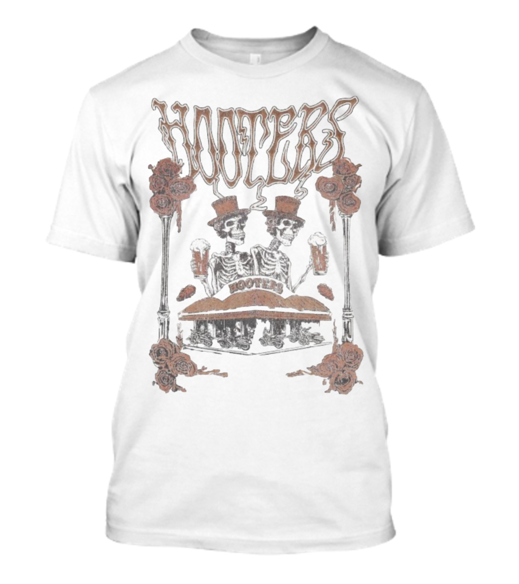 Hooters Skeletons With Top Hats And Beers Roses T-Shirt
