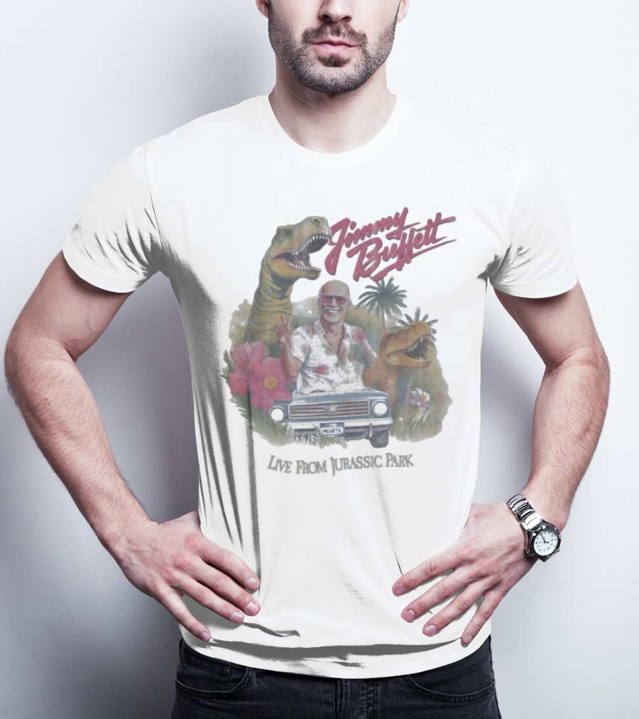 Jimmy Buffett Tropical Dino Adventure With T-Rex And Velociraptor T-Shirt