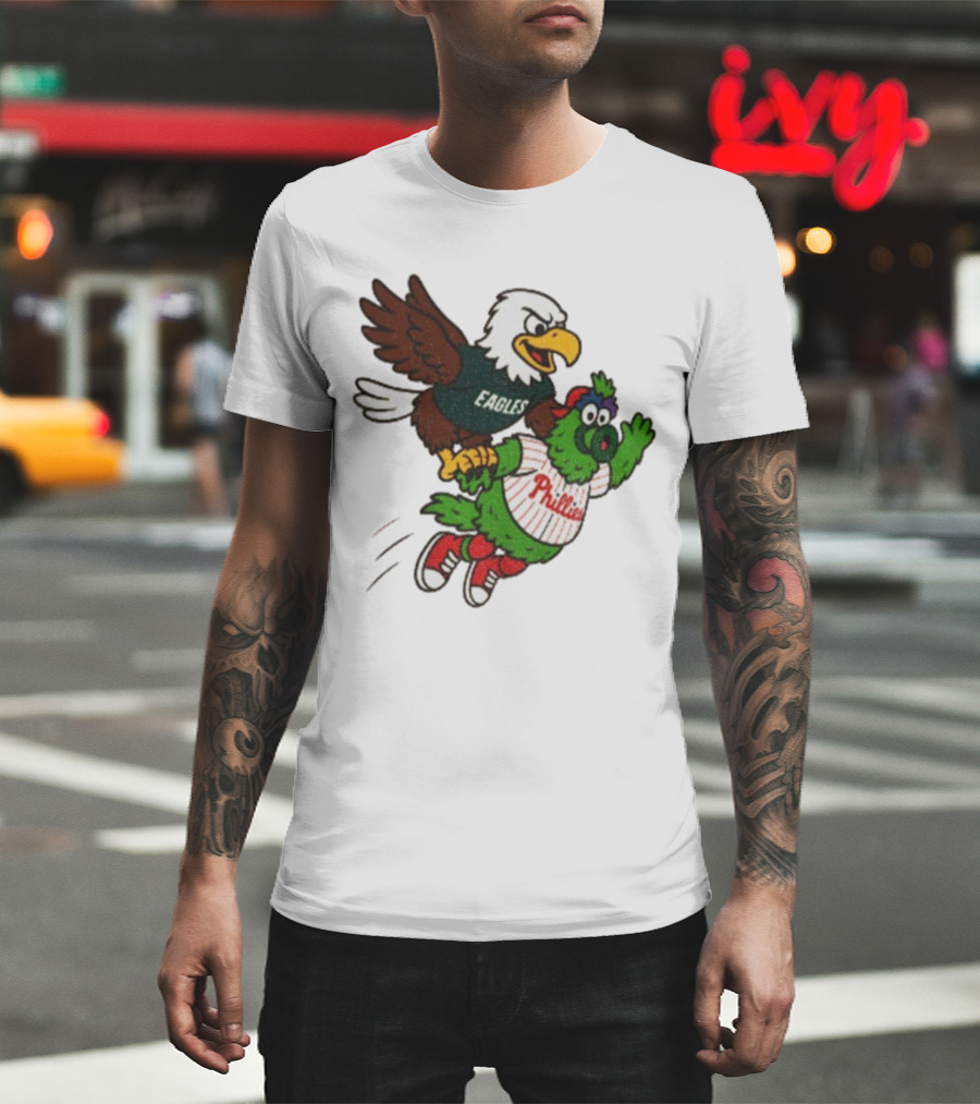 Philadelphia Eagles Swoop And Phillies Phanatic Mascot Team Up Fun T-Shirt