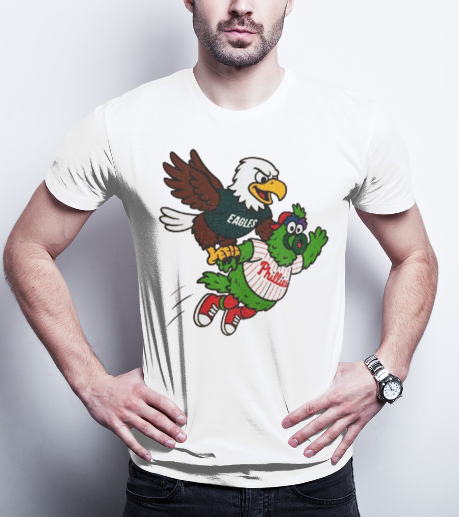 Philadelphia Eagles Swoop And Phillies Phanatic Mascot Team Up Fun T-Shirt