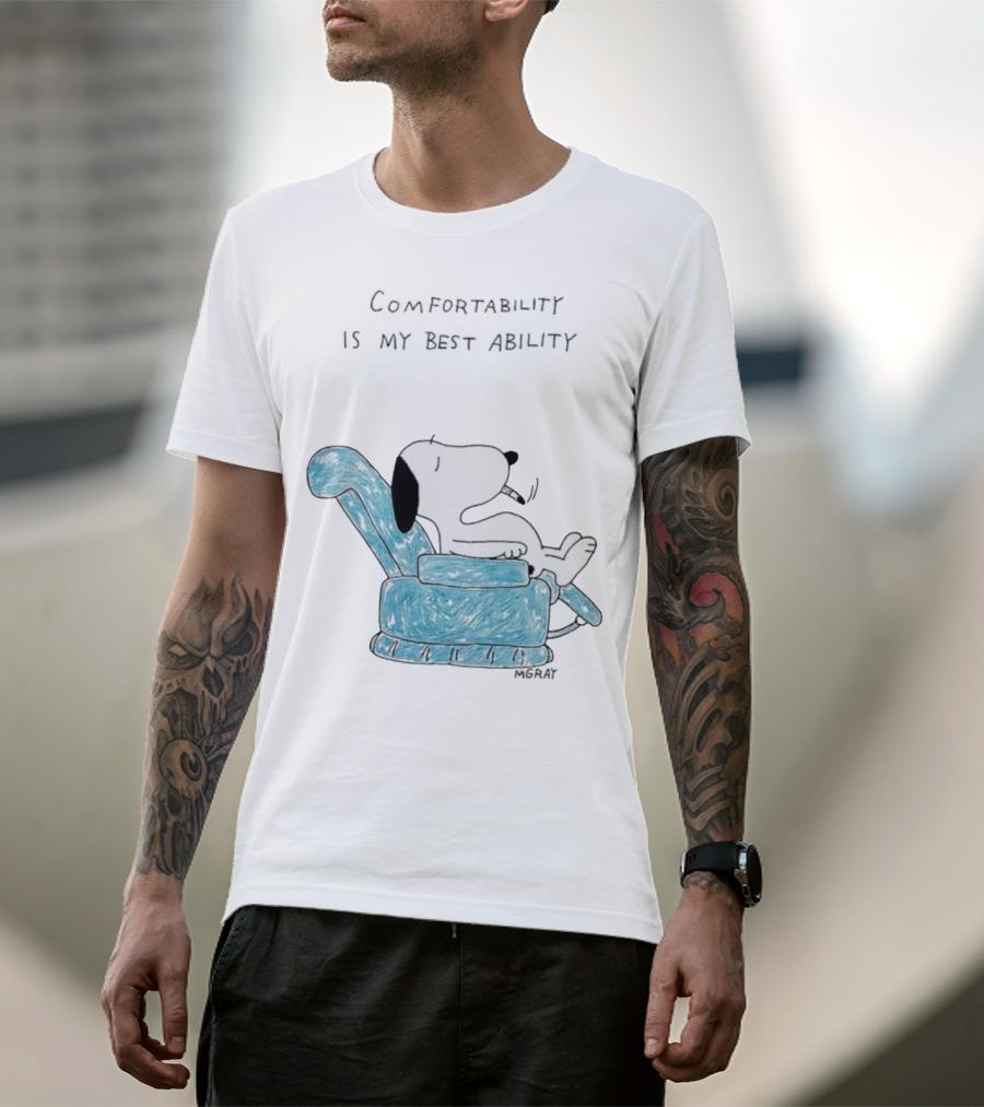 Snoopy Comfortability Is My Best Ability Relaxed Snoopy In Blue Chair T-Shirt