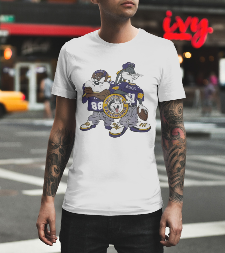 Taz And Bugs Bunny University Of Washington Huskies Football 89 11 T-Shirt