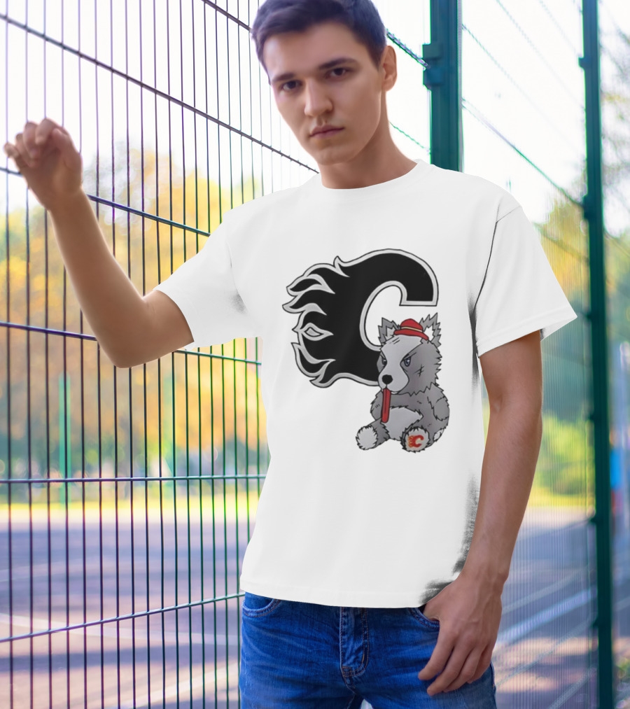 Calgary Flames Harvey The Hound With C Flame Logo T-Shirt