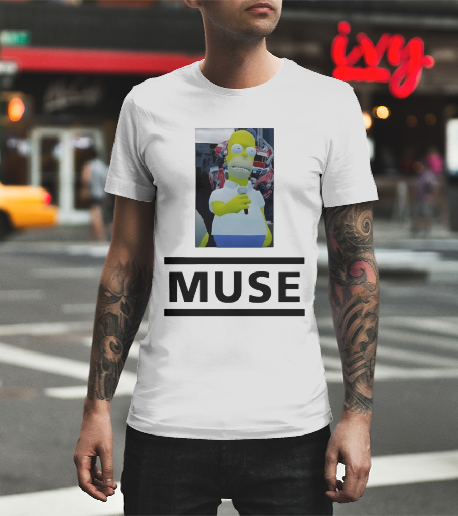Homer Simpson Holding Microphone Muse Band Crossover T-Shirt
