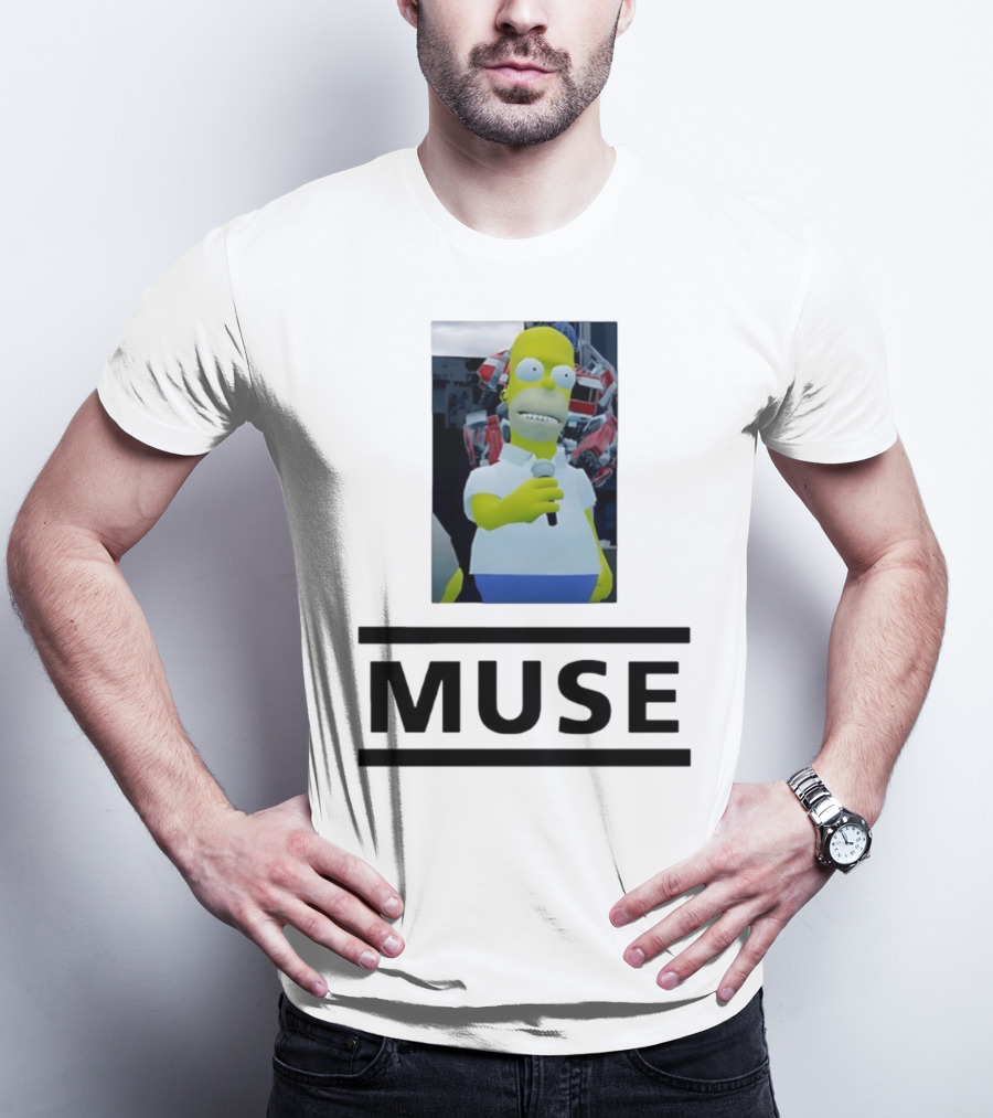 Homer Simpson Holding Microphone Muse Band Crossover T-Shirt