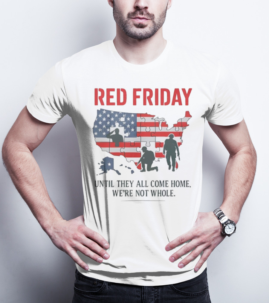 Red Friday Until They All Come Home USA Flag Puzzle Military Silhouettes T-Shirt