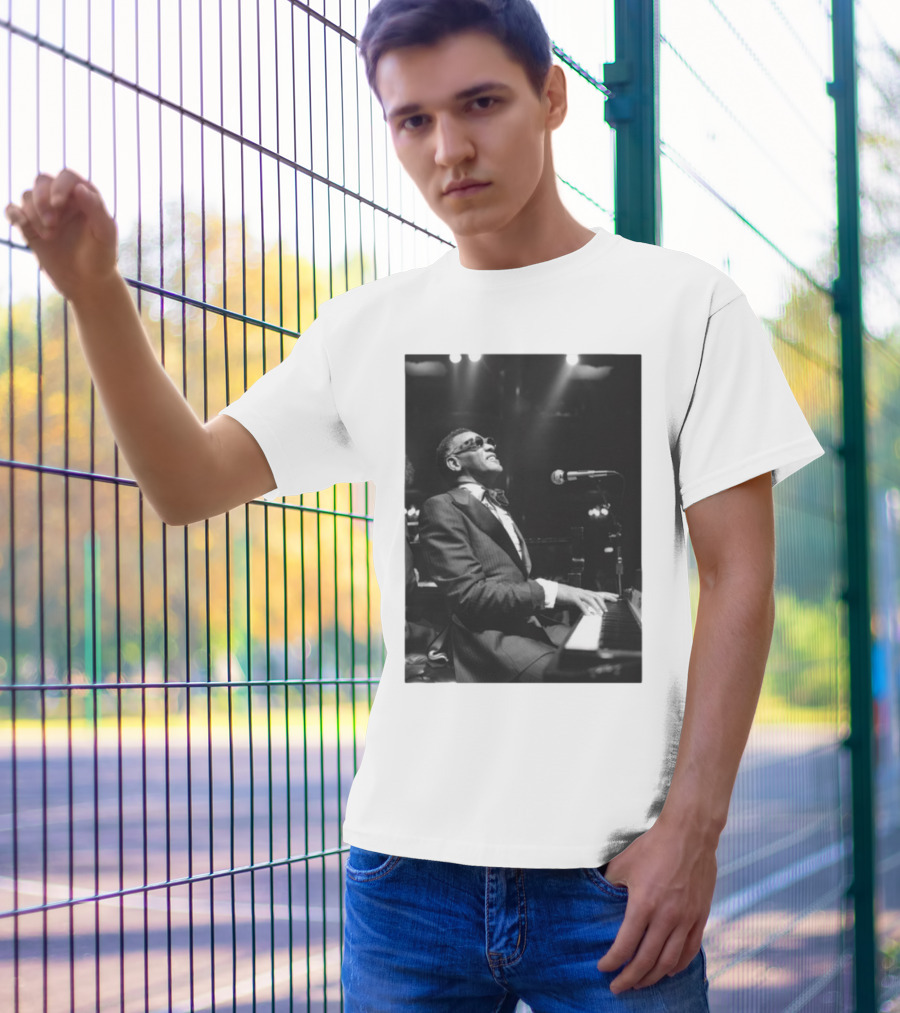Ray Charles Live On Stage At The Piano In Black And White T-Shirt