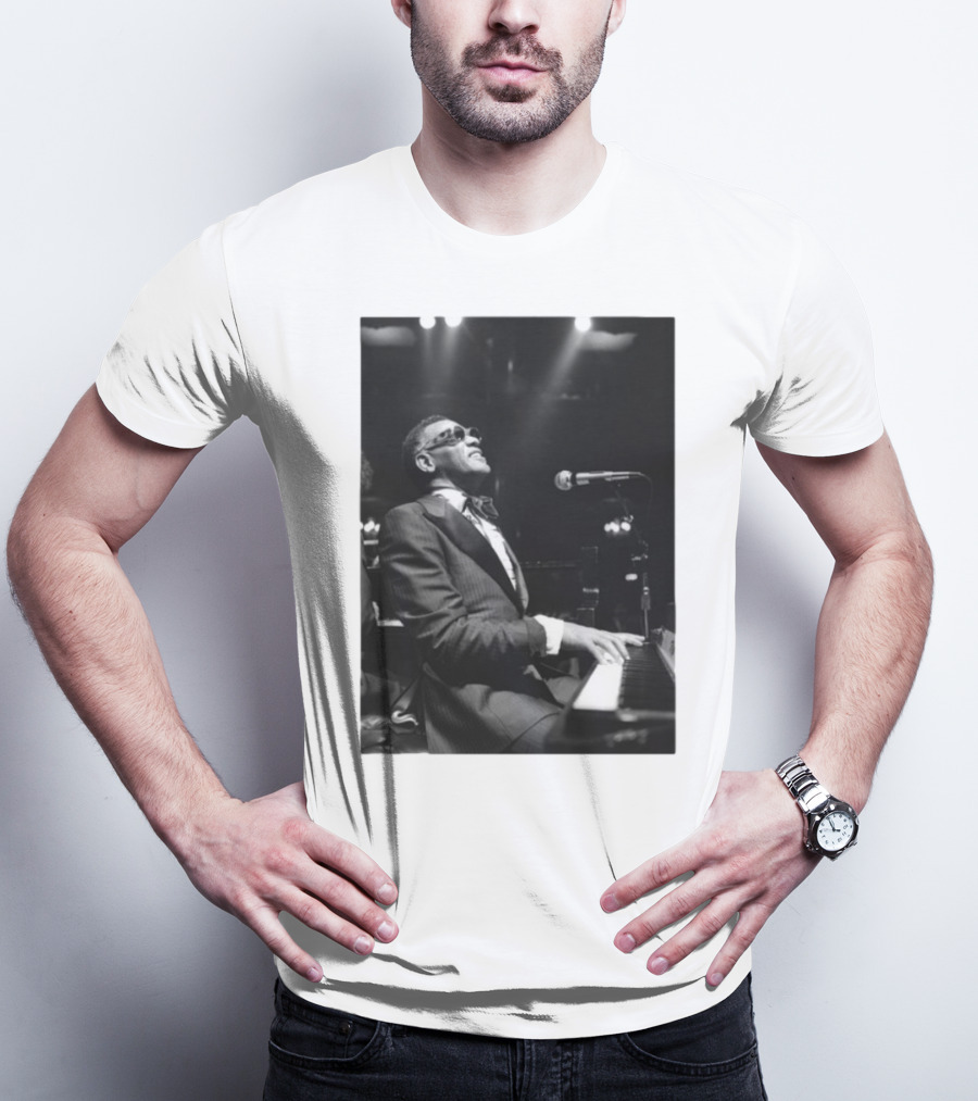 Ray Charles Live On Stage At The Piano In Black And White T-Shirt