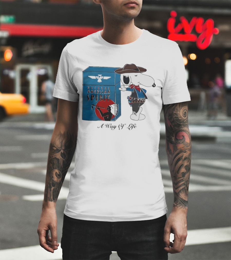 Snoopy Natural American Spirit A Way Of Life Cowboy Blue T-Shirt