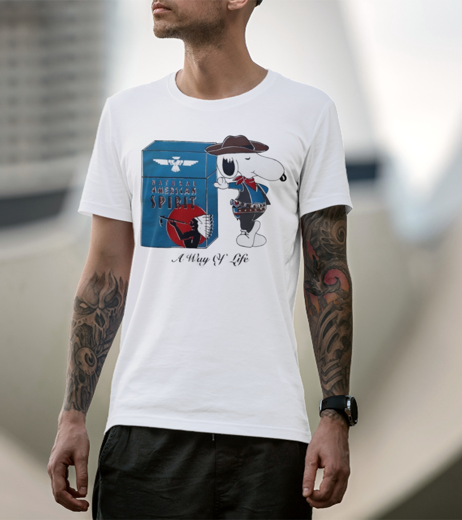 Snoopy Natural American Spirit A Way Of Life Cowboy Blue T-Shirt