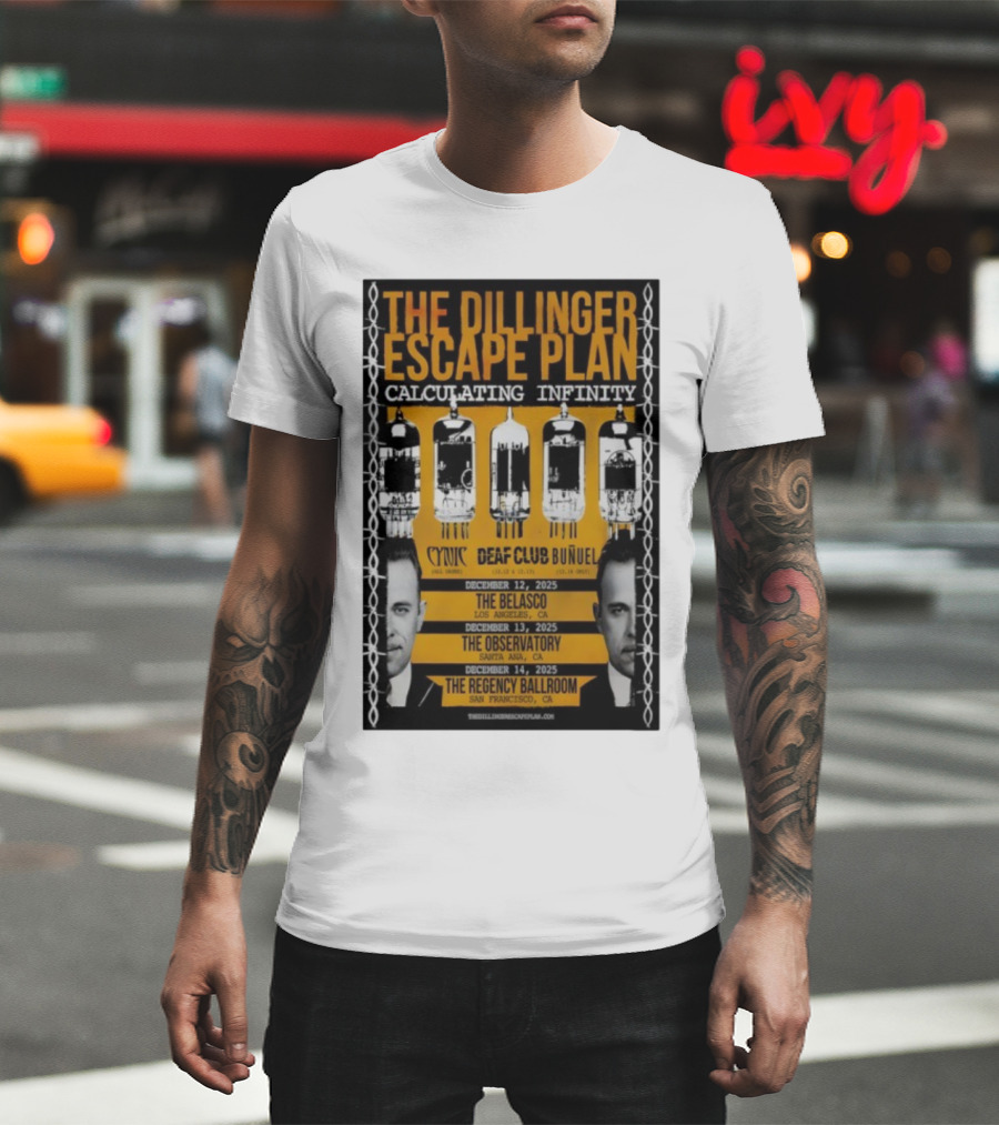 The Dillinger Escape Plan Calculating Infinity Tour December 12-14 2025 California Featuring Cynic Deaf Club Buñuel T-Shirt