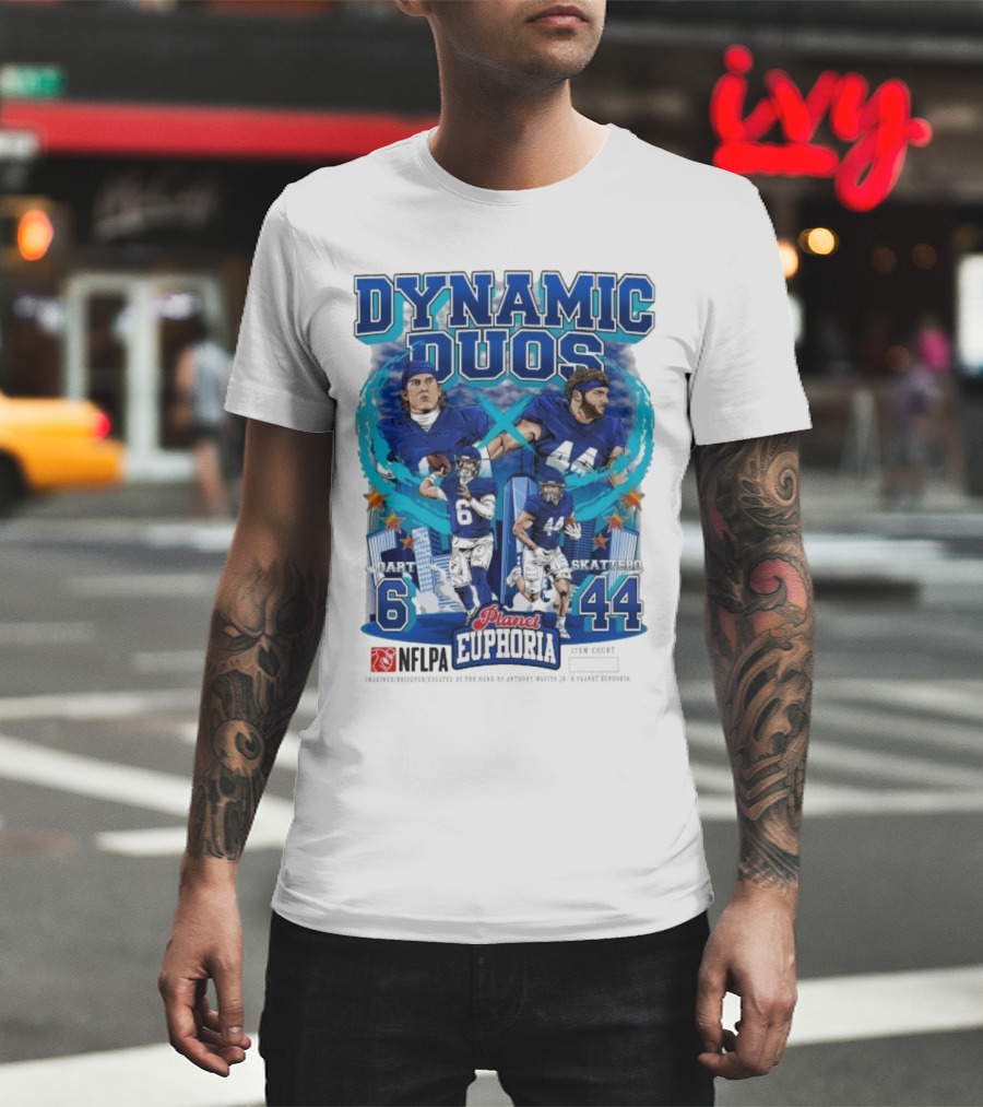 Dynamic Duos Jaxson Dart Cam Skattebo Planet Euphoria New York Giants T-Shirt