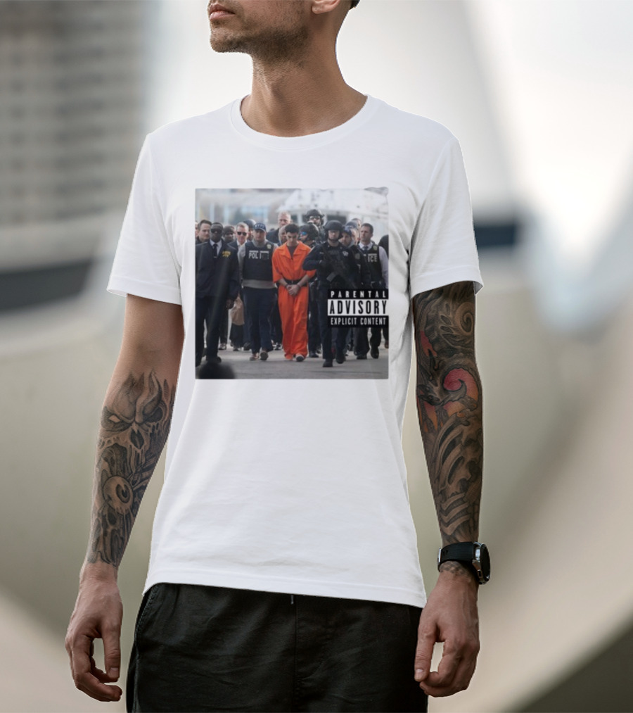 Luigi Mangione Helicopter Arrival With Police Explicit Content T-Shirt