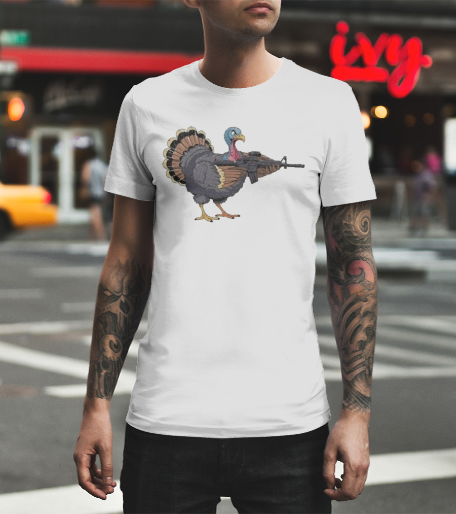 Triggered Turkey With Rifle Weapon T-Shirt