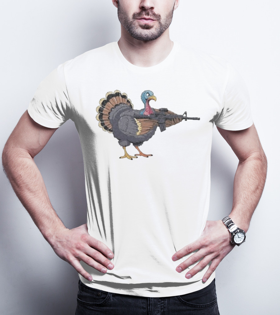 Triggered Turkey With Rifle Weapon T-Shirt