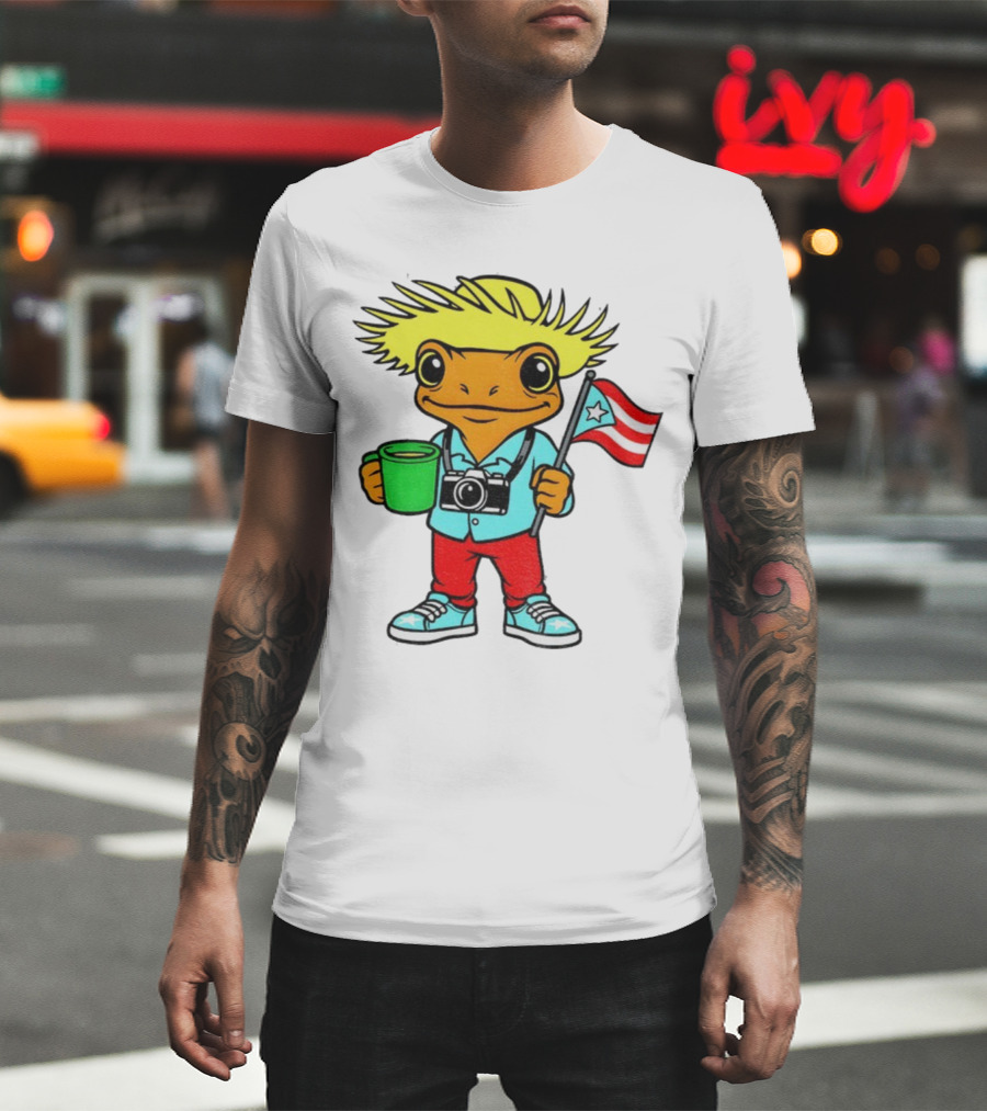 Bad Bunny Puerto Rico Super Bowl 2025 Coquí Character With Flag And Camera T-Shirt