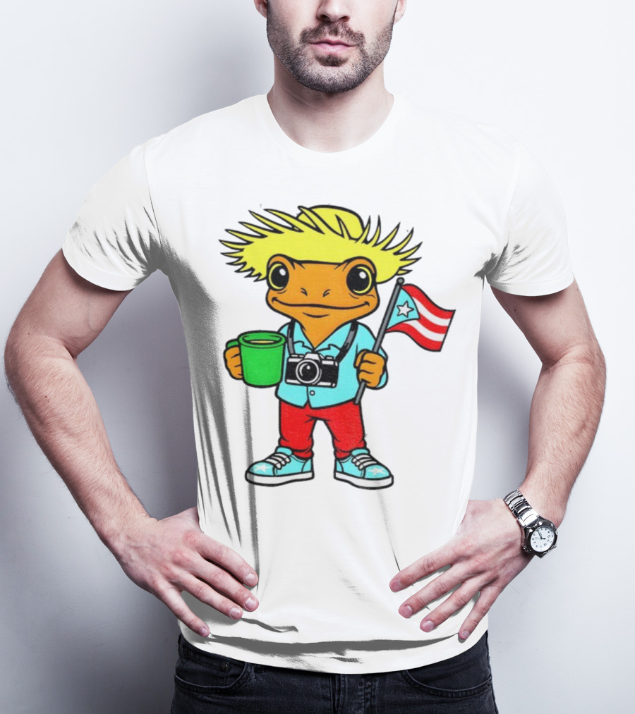 Bad Bunny Puerto Rico Super Bowl 2025 Coquí Character With Flag And Camera T-Shirt