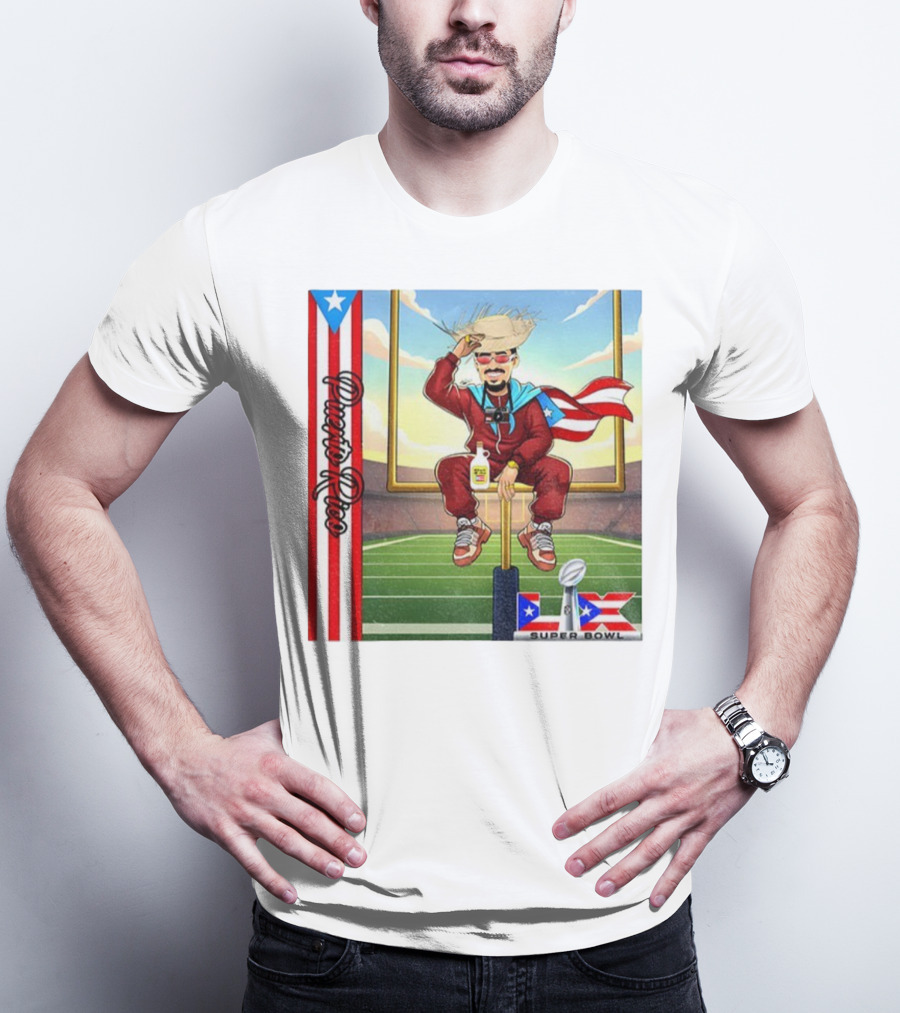 Bad Bunny Boricua Pride NFL Super Bowl LIX Football T-Shirt