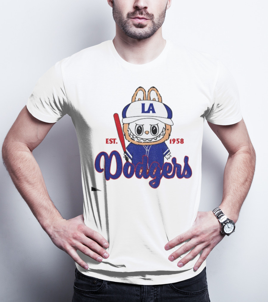 Cute Monster Labubu Los Angeles Dodgers Est 1958 Baseball MLB T-Shirt