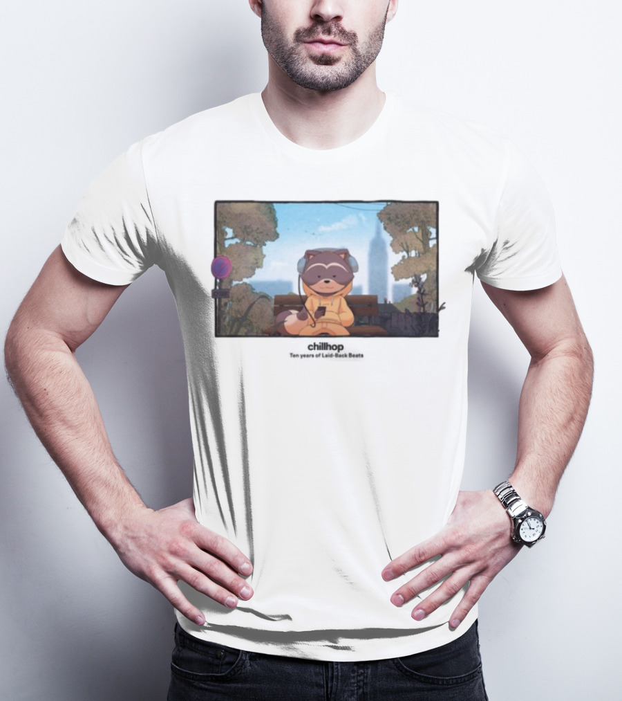 10 Years Of Chillhop Raccoon Listening To Music In Park T-Shirt