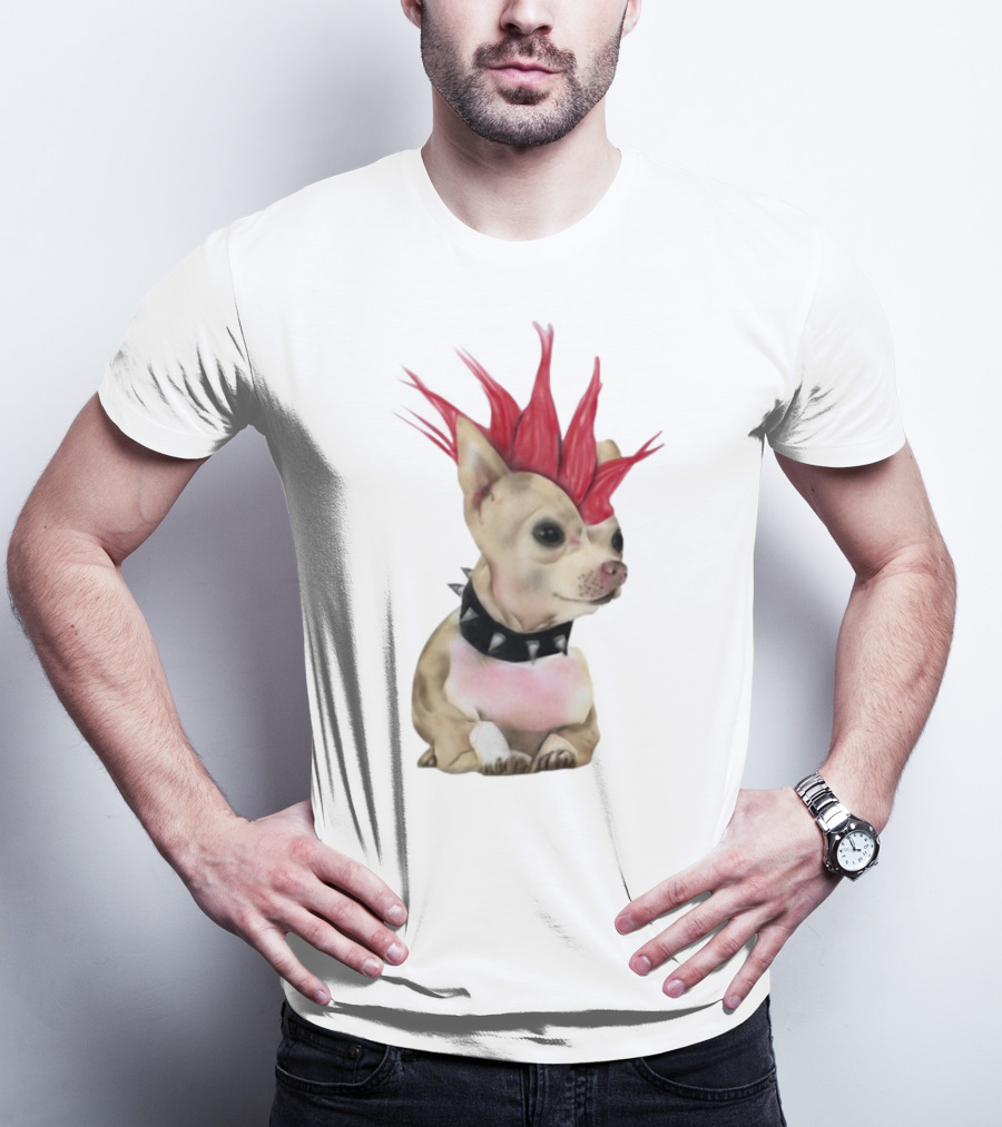 Alt Pup Punk Chihuahua Mohawk Spiked Collar T-Shirt