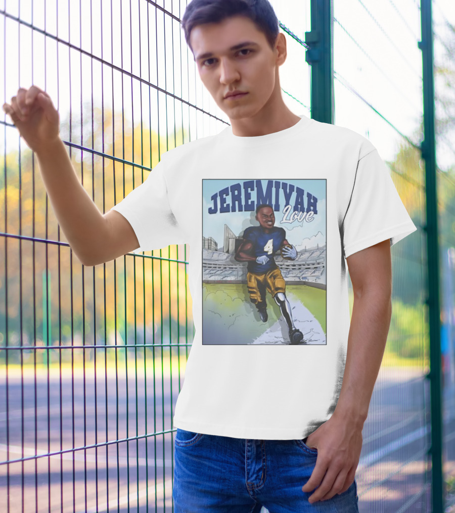 Jeremiyah Love Running In Stadium Number 4 T-Shirt