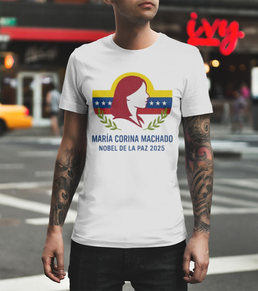 María Corina Machado Nobel De La Paz 2025 Venezuelan Flag Laurels T-Shirt