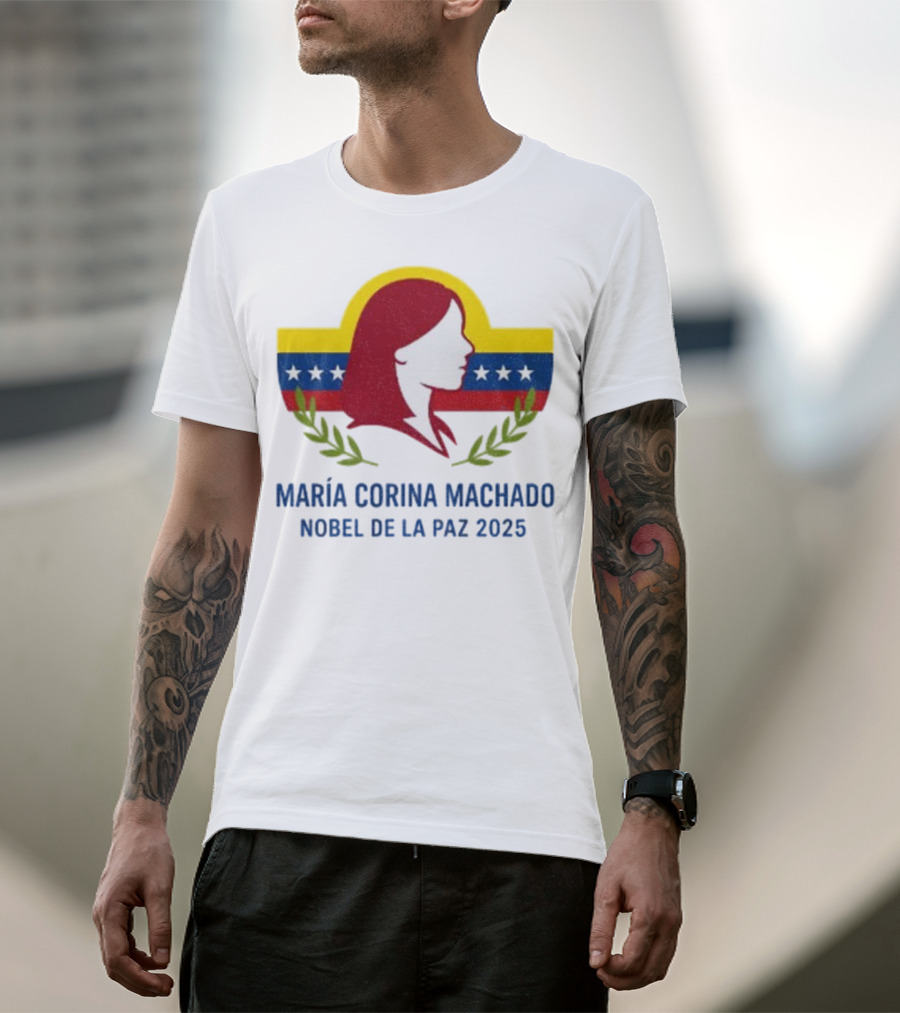 María Corina Machado Nobel De La Paz 2025 Venezuelan Flag Laurels T-Shirt