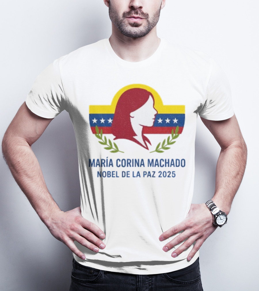 María Corina Machado Nobel De La Paz 2025 Venezuelan Flag Laurels T-Shirt