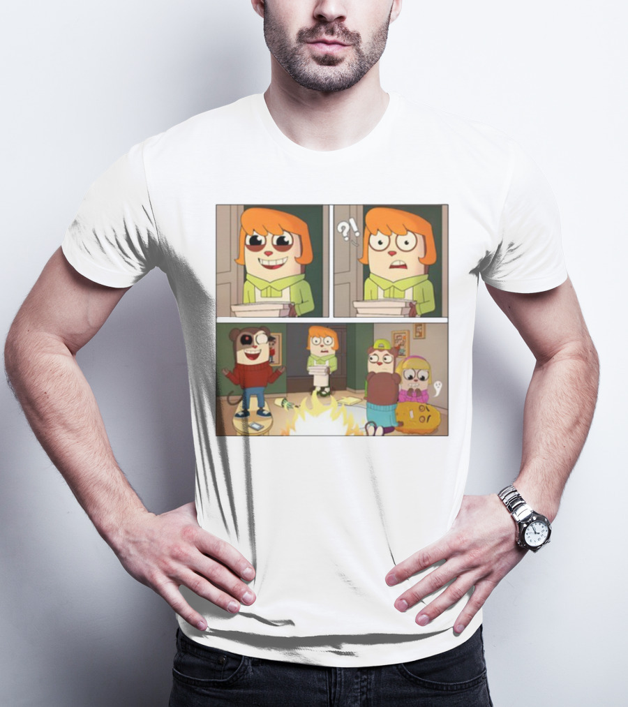 Maxdesignpro Cartoon Pizza Delivery Surprise Comic Strip T-Shirt
