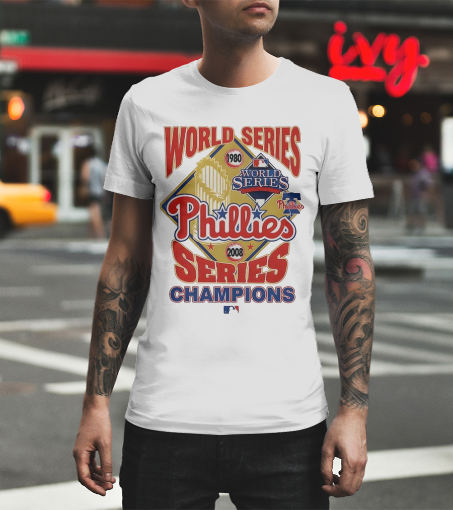 Philadelphia Phillies 1980 2008 World Series Champions Logo MLB T-Shirt