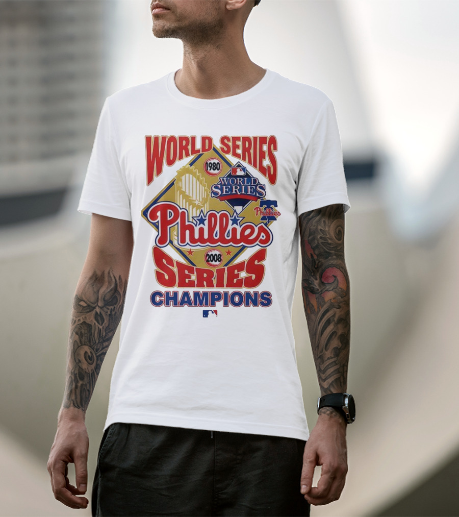 Philadelphia Phillies 1980 2008 World Series Champions Logo MLB T-Shirt
