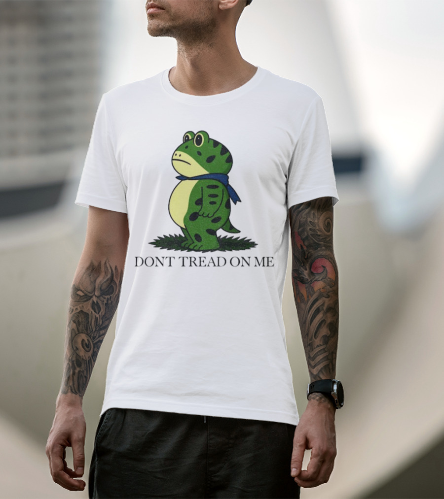 Portland Frog Don't Tread On Me Funny Protest Comic Style Green Frog With Blue Scarf T-Shirt