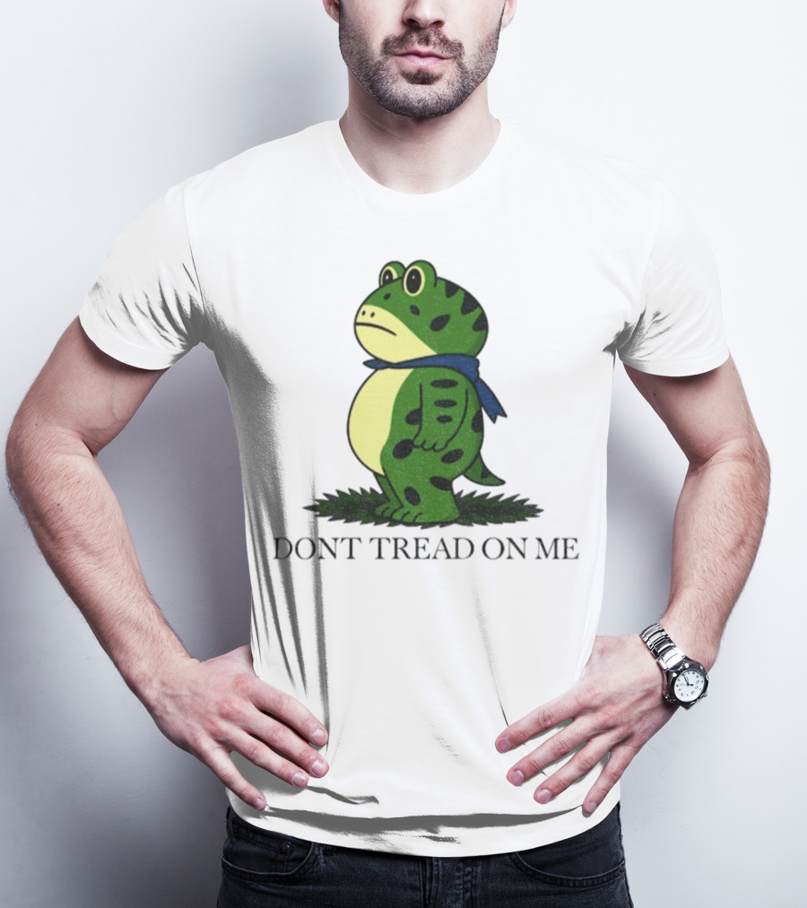 Portland Frog Don't Tread On Me Funny Protest Comic Style Green Frog With Blue Scarf T-Shirt